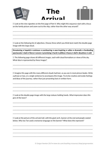 The Arrival - Shaun Tan - Comprehensive worksheets | Teaching Resources