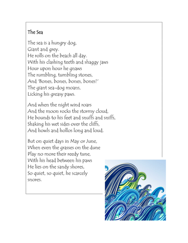 THE SEA BY JAMES REEVES - METAPHOR AND PERSONIFICATION POEM - KS3 ...