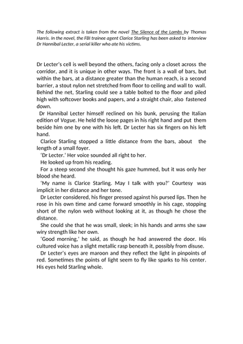 THE SILENCE OF THE LAMBS - Paper 1 Q3 & Q4 Revision PowerPoint: GCSE ...