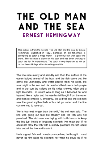 The Old Man and the Sea: Extract & Questions (AQA GCSE) | Teaching ...