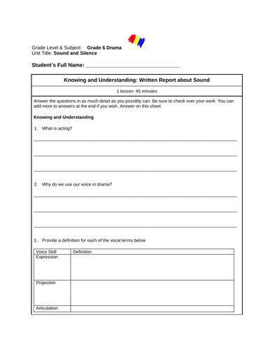 Grade 5/6 Drama -"Voice" pack | Teaching Resources