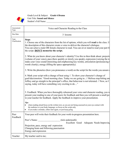 Grade 5/6 Drama -"Voice" pack | Teaching Resources