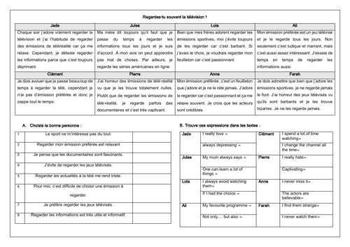 French GCSE TV & Opinions Resource Pack (La Télé) | Teaching Resources