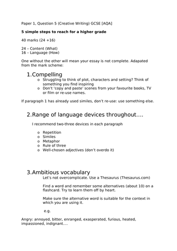 Paper 1, Question 5 Creative Writing: Simple Steps to Reach for a ...