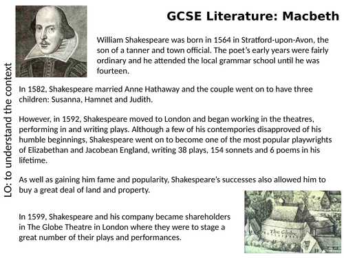 GCSE English Literature MACBETH Context lesson | Teaching Resources