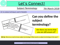 GCSE English Lit MACBETH lesson on using subject terminology | Teaching ...
