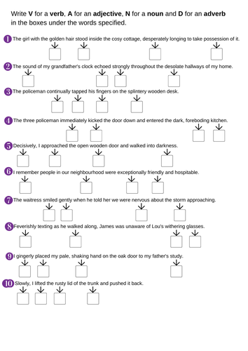 Identifying nouns, verbs, adjectives and adverbs | Teaching Resources
