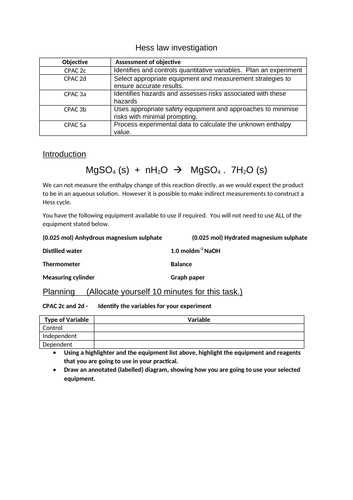 Planning a Hess' law investigation | Teaching Resources