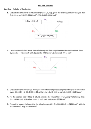 Hess' Law - Enthalpy of formation and combustion | Teaching Resources