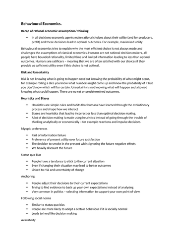 Behavioural Economics A Level Teaching Resources