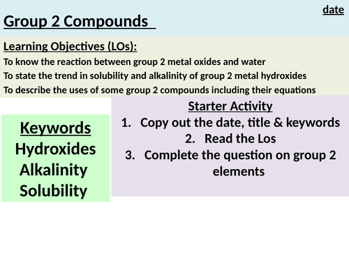 AS Chemistry: Group 2 Compounds | Teaching Resources