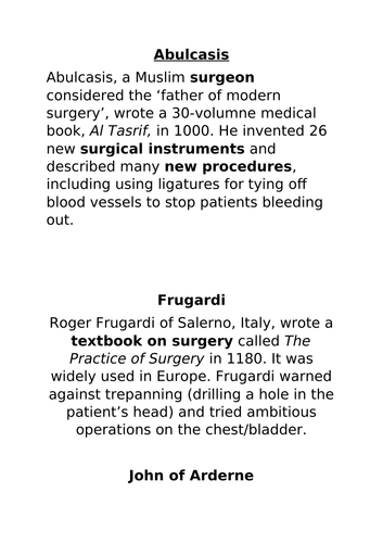 KS4 AQA History: Medieval and Renaissance Surgery | Teaching Resources