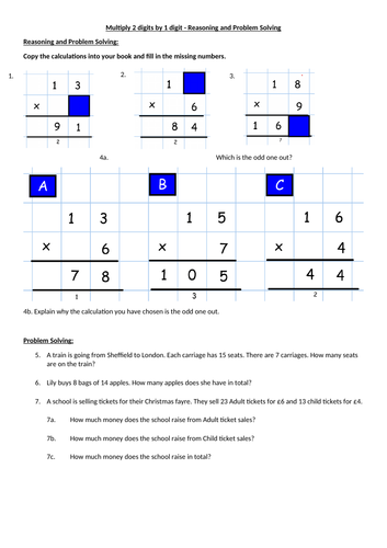 Multiplying 2 digit by 1 digit numbers | Teaching Resources