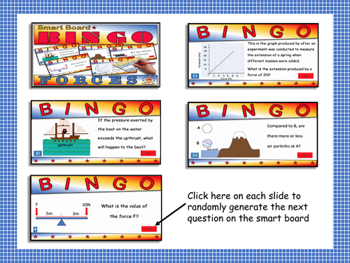 Forces - Smart Board or Computer Bingo for Pressure, Moments, Speed ...