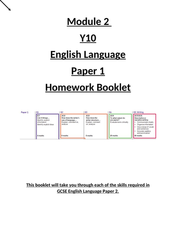 AQA English Language Paper 1 - Homework booklet | Teaching Resources