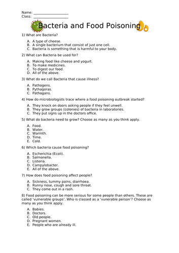 Bacteria and Food Safety Quiz | Teaching Resources
