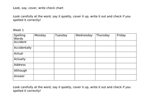 Look, Say, Cover, Write, Check Spelling Sheets for Year 3-4 and Year 5 ...