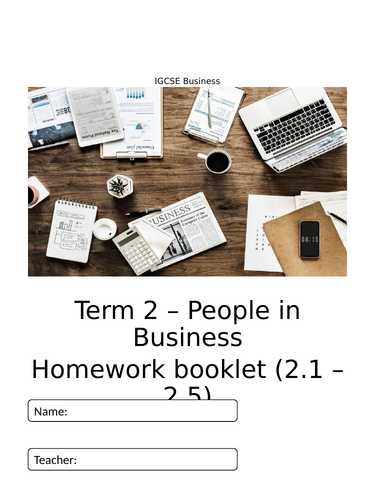 IGCSE Business People in Business 2.1 - 2.5 Homework Booklet | Teaching ...