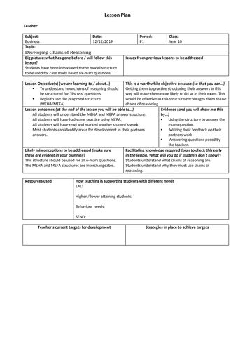 GCSE Business Chains of Analysis Exam Skills Series of Lessons ...