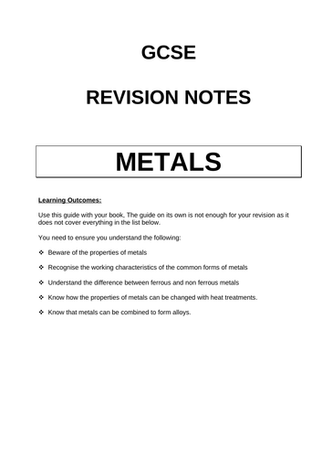 Materials Revision Notes - GCSE | Teaching Resources