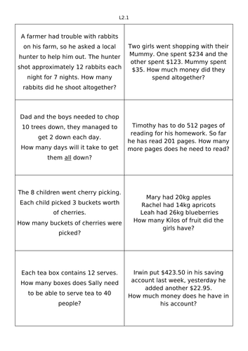 Maths Word Problem Cards | Teaching Resources