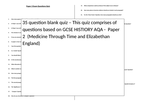 GCSE HISTORY AQA - Quizzes on Exam Skills | Teaching Resources