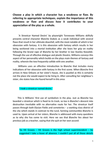 Higher English: A Streetcar Named Desire Example Essay Bundle ...