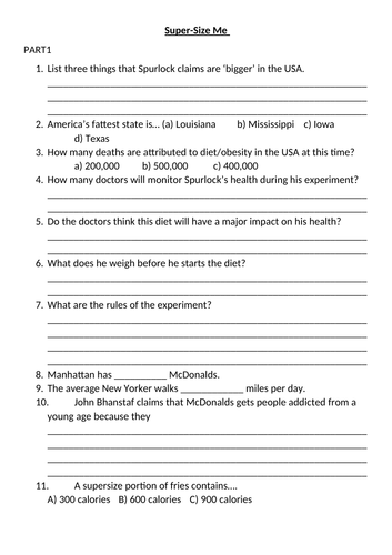 Super Size Me Task Book | Teaching Resources