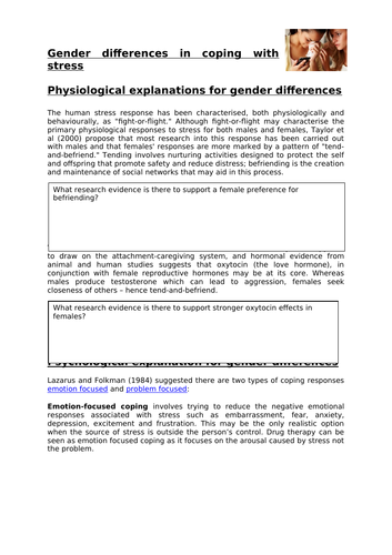 Stress - Lesson 12 Gender differences in coping with stress | Teaching Resources
