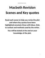 Macbeth revision booklet - plot and key quotes | Teaching Resources