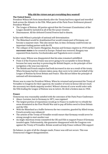 Lesson 3 - Why did the Victors not get all they wanted at Versailles ...