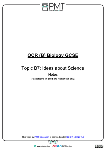 OCR (B) GCSE Biology Summary Notes | Teaching Resources