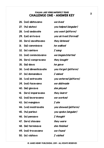 ITALIAN ARE VERBS IMPERFECT TENSE | Teaching Resources