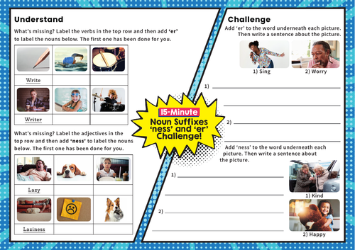 Noun Suffixes 'ness' and 'er' – SPaG Challenge Mat | Teaching Resources