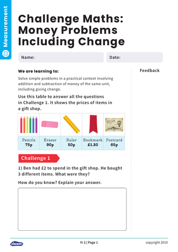 Money Problems Involving Change: Y2 – Measurement – Maths Challenge ...