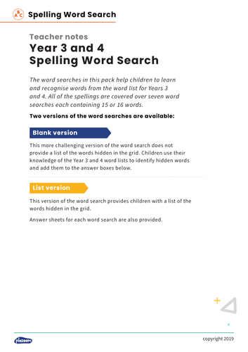 Years 3 And 4 Spelling Word List Differentiated Wordsearches | Teaching ...