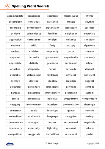 Years 5 and 6 Spelling Word Search Revision Pack | Teaching Resources