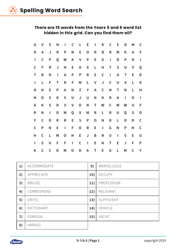 Years 5 and 6 Spelling Word Search Revision Pack | Teaching Resources