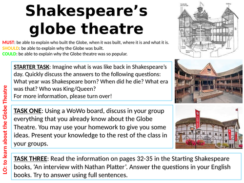KS3 Globe Theatre Shakespeare English Task Card | Teaching Resources