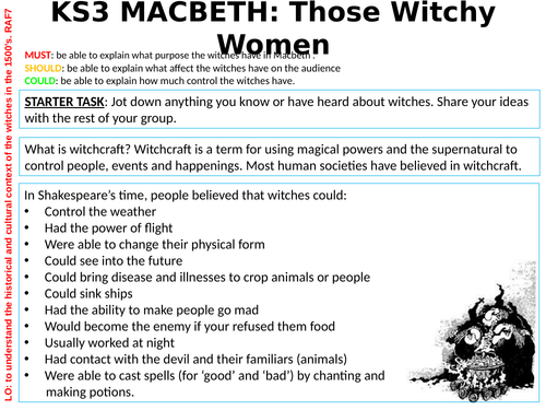 KS3/4 MACBETH - The Witches - English Task Card | Teaching Resources