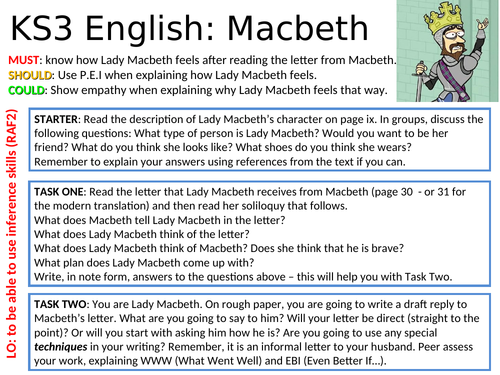 KS3/4 English MACBETH - Act 1 Scene 5 Task Card | Teaching Resources