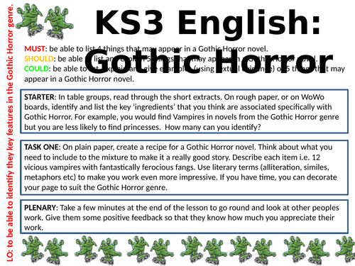 KS3 English - GOTHIC HORROR - Ingredients Task Card | Teaching Resources