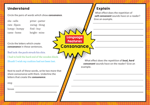 KS2 Consonance Worksheets: Writing Features | Teaching Resources