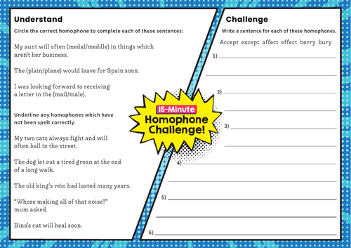 Homophones Lower Key Stage 2 – SPaG Challenge Mat | Teaching Resources