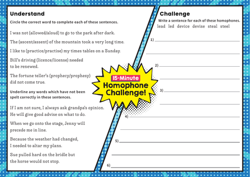 Homophones Upper Key Stage 2 – SPaG Challenge Mat | Teaching Resources