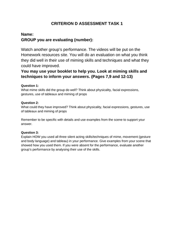 Grade 5/6/7 Drama -"Mime" pack | Teaching Resources