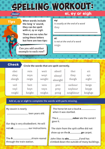 Years 3 And 4 'ei', 'ey' Or 'eigh' Worksheet: Spelling Workouts ...