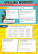 Years 3 and 4 Words Ending In -sure Or -ture Worksheet: Spelling ...