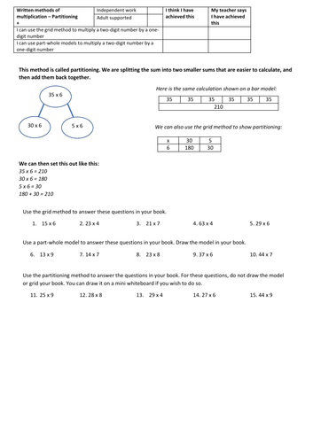 Multiplication by partitioning (Grid Method & Part Whole Model ...