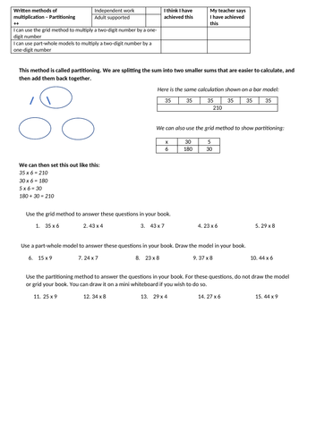 Multiplication by partitioning (Grid Method & Part Whole Model ...